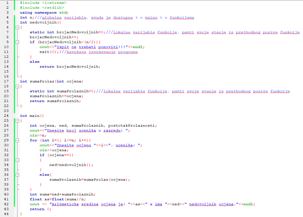 Funkcije: Primjeri uporabe varijable tipa static