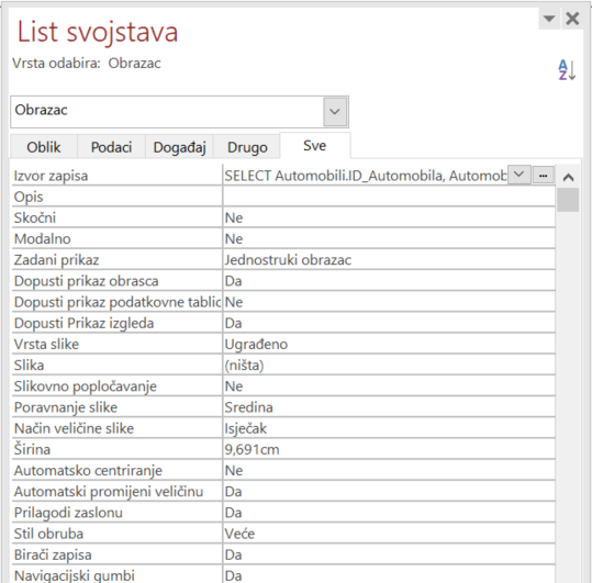 Obrasci: Kreiranje obrasca pomoću opcije Prazan obrazac